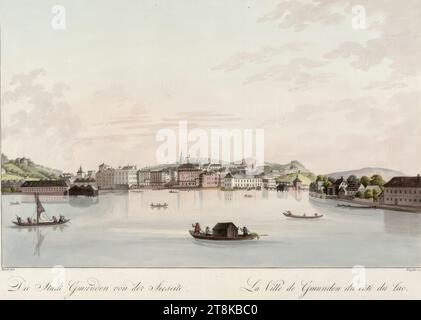 Ferdinand Runk Gmunden, seen from the lake. Etching, colored around ...