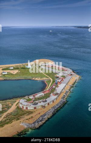 Aerial view of Hurst Castle, built by Henry VIII to protect the Solent ...