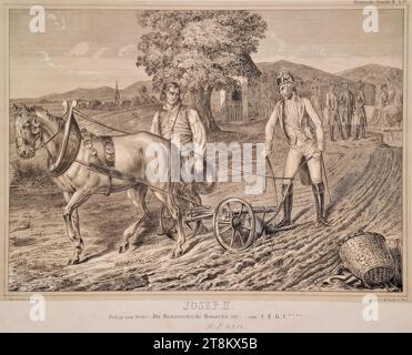 Emperor Joseph II personally leads the plow on a field in Slawikowitz ...