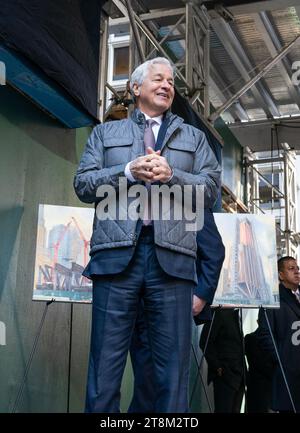 Jamie Dimon attends ceremony for final steel beam wrapped with American ...