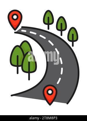 Color highway road line icon, traffic interchange or crossroad and ...
