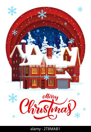 christmas winter countryside landscape with pines and house postcard ...