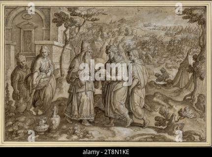 Jan van der Straet Abraham and Melchizedek. Feder in brown, gray ...