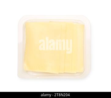 sliced pieces of cheese in plastic on white background Stock Photo - Alamy