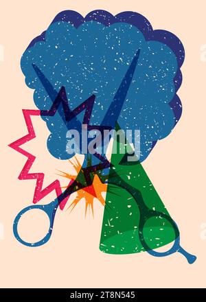 Risograph scissor with speech bubble with geometric shapes. Objects in ...