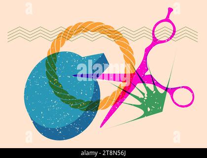 Risograph scissor with speech bubble with geometric shapes. Objects in ...