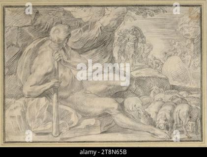 Ulysses on the island of Polyphemus, drawing, counterprint in black ...