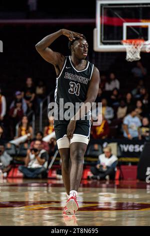 Brown forward Nana Owusu-Anane (31) reacts following a basket against ...