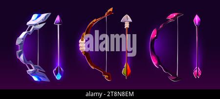 Game cartoon asset of bow and arrow with magical powers. Vector ...