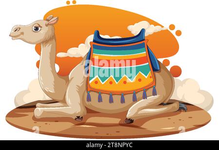 A cute cartoon camel sitting peacefully in a desert landscape Stock ...
