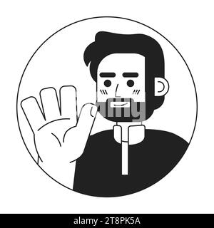 Indian bearded senior man waving hand greeting 2D vector avatar ...