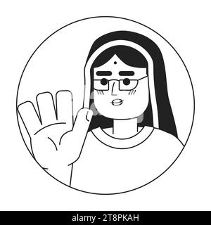 Mid adult hindu woman saying hi hello 2D vector avatar illustration ...