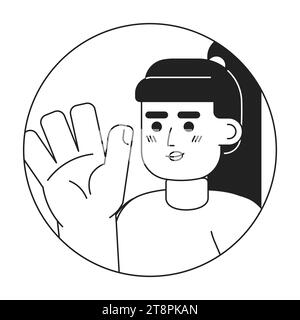 Ponytail asian woman saying hi hello 2D vector avatar illustration ...