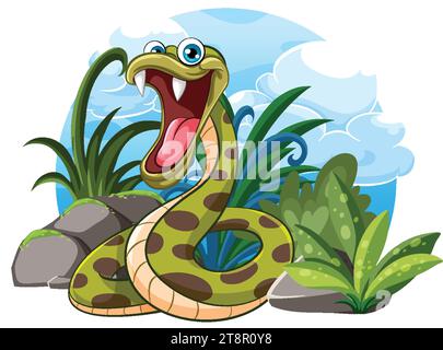 A vector cartoon illustration of a snake poised to strike Stock Vector ...