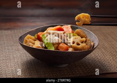 Japanese style Chikuzen ni chicken stew Stock Photo - Alamy