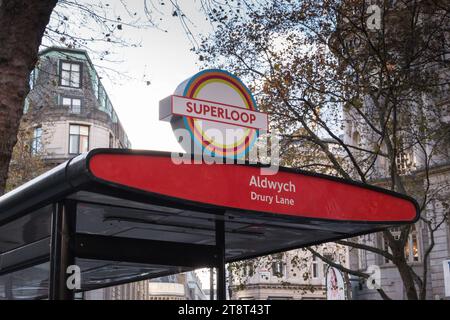 SL6 Superloop express bus route and bus shelter on the Aldwych, London ...