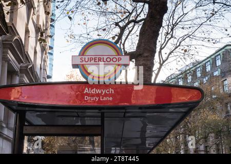 SL6 Superloop express bus route and bus shelter on the Aldwych, London ...