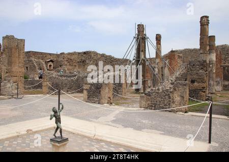 Pompeii Ruins: House of the Faun with Copy of Dancing Faun Statue ...