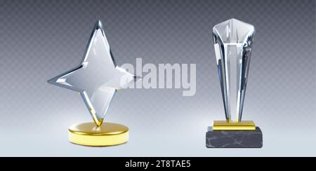 Set of 3D crystal trophy mockups isolated on transparent background ...