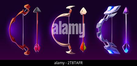 Archery bow and arrow with magical powers. Cartoon vector illustration ...
