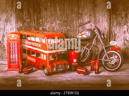 Red London bus wooden toy on white background - for London Transport ...