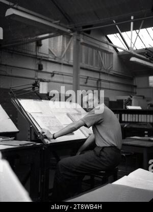 Historical, 1950s, male draughtsman at work Stock Photo - Alamy