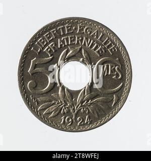 Bronze nickel coin of the Third Republic, 1923, Lindauer, Edmond-Emile ...