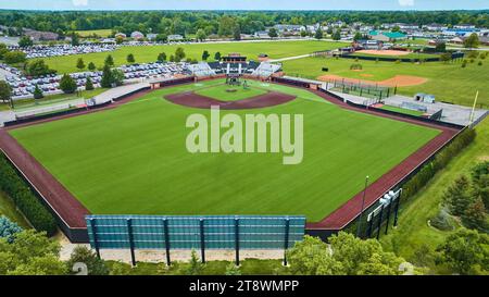 Pristine First Merchants Ballpark Muncie, IN aerial with parking lot ...