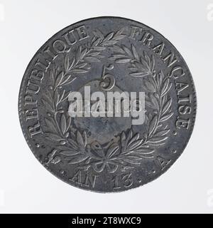 Five Napoleon francs, year XIII (1805), Brenet, Nicolas-Guy, Engraver ...