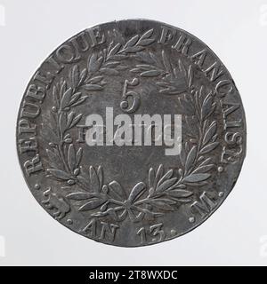 Five Napoleon francs, year XIII (1805), Brenet, Nicolas-Guy, Engraver ...