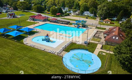 Tuhey Pool recreation with waterslide and splashpad aerial of Muncie ...