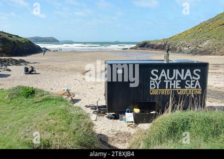 Sauna hut on Baby Bay, Polzeath, Cornwall, April 2023 Stock Photo - Alamy
