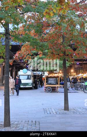 Canopy Market in autumn behind Granary Square at Kings Cross, in north ...