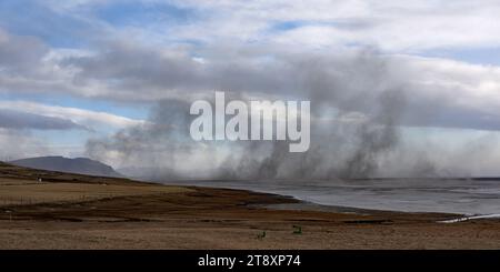 Dust whipped up by the wind at Gerdi in South Iceland Stock Photo - Alamy