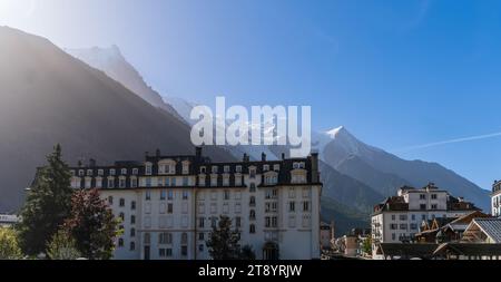 Alpine Museum in front of Mont Blanc and the peaks of the Alps, in ...