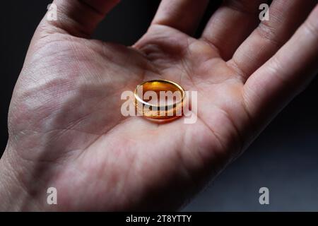 Closeup to a Ring of power of lord of the rings history over the lord ...
