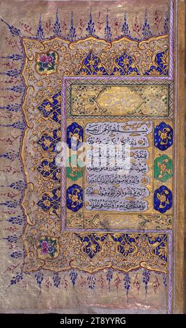 Illuminated Manuscript, Koran, Double-page illuminated frontispiece ...