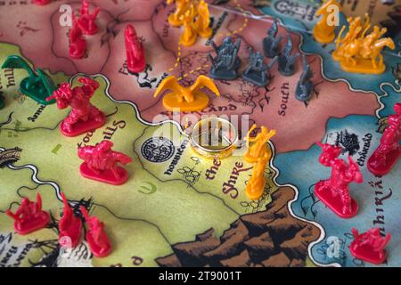 Close up to a Lord of the Rings Risk strategy board game map with color ...