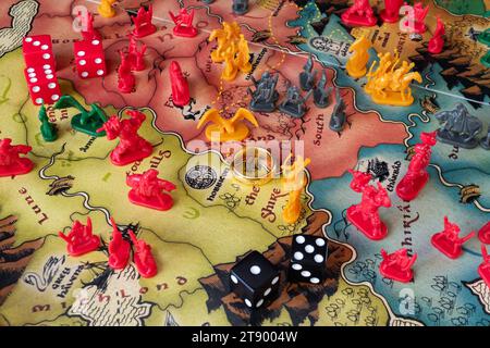 Close up to a Lord of the Rings Risk strategy board game map with color ...