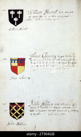 Book of English heraldry, Arms of Nicholas Vaux, John Hussie, and ...