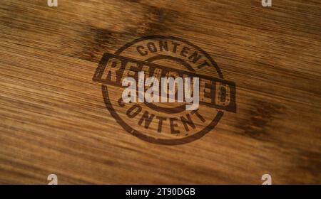 Removed stamp printed on wooden box. Remove and delete content concept ...