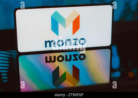 In this photo illustration, the Monzo Bank logo is displayed on a ...