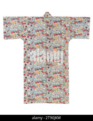 White-ground Ryūkyūan robe (ryūso) with water, maple leaves, and cherry ...