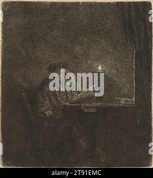 Student at a table by candlelight, Rembrandt van Rijn, c. 1642 print ...