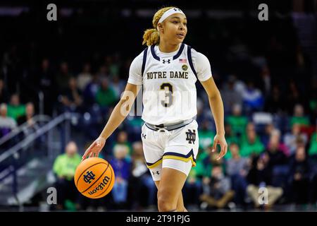 South Bend, Indiana, USA. 21st Nov, 2023. Notre Dame guard Hannah Hidalgo (3) advances the ball ...