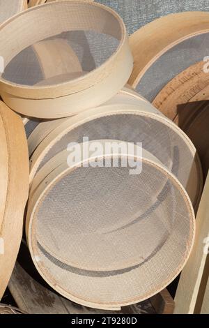 Traditional type sieve made of wood Stock Photo - Alamy