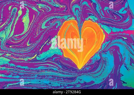 Ebru marbling background with heart shape Stock Photo - Alamy