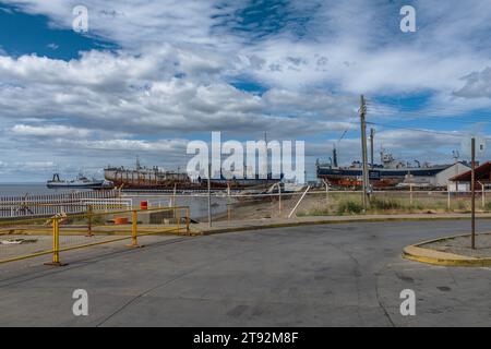 Different ships in the harbor of Punta Arenas, Patagonia, Chile Stock ...