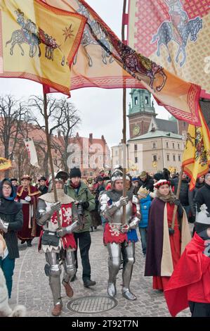 Medieval knights at Cavalcade of Magi, Epiphany Holiday procession ...
