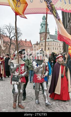 Medieval knights at Cavalcade of Magi, Epiphany Holiday procession ...